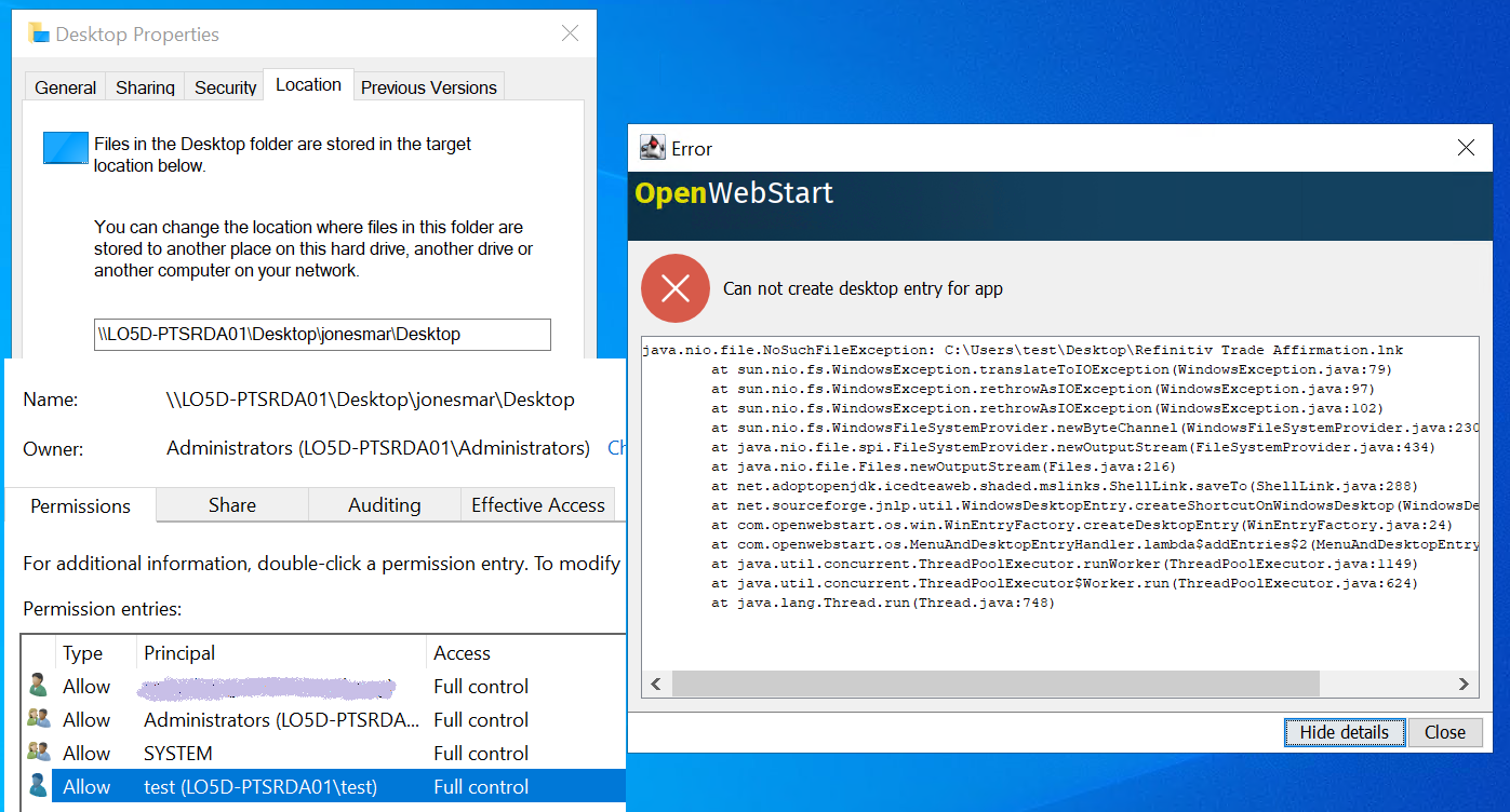 OpenWebStart Cannot create shortcut on Desktop that is network share ...
