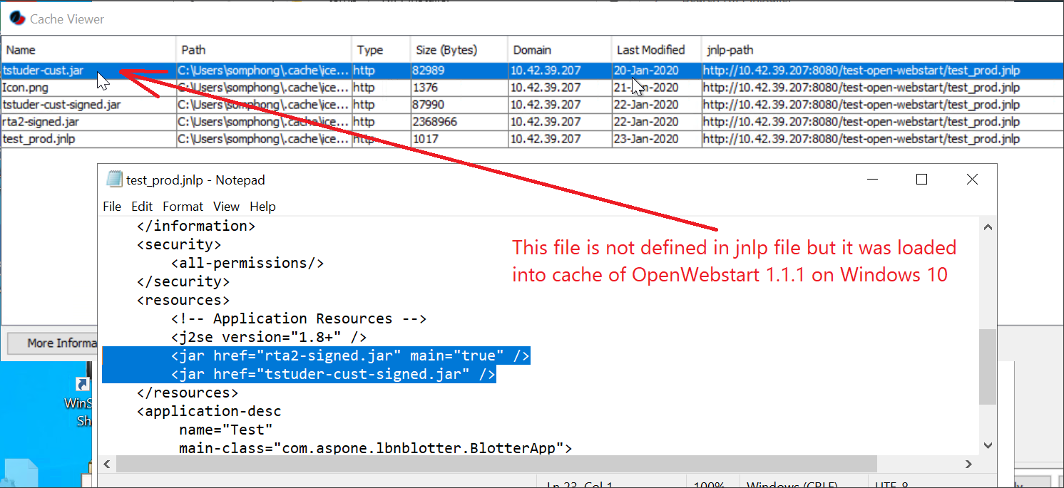 OpenWebstart 1.1.1 on Windows 10 load file that is not defined in jnlp file into cache. · Issue ...