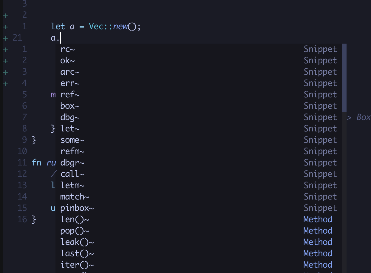 Autocompletion after a period always suggests snippets over methods, regardless of configuration ...