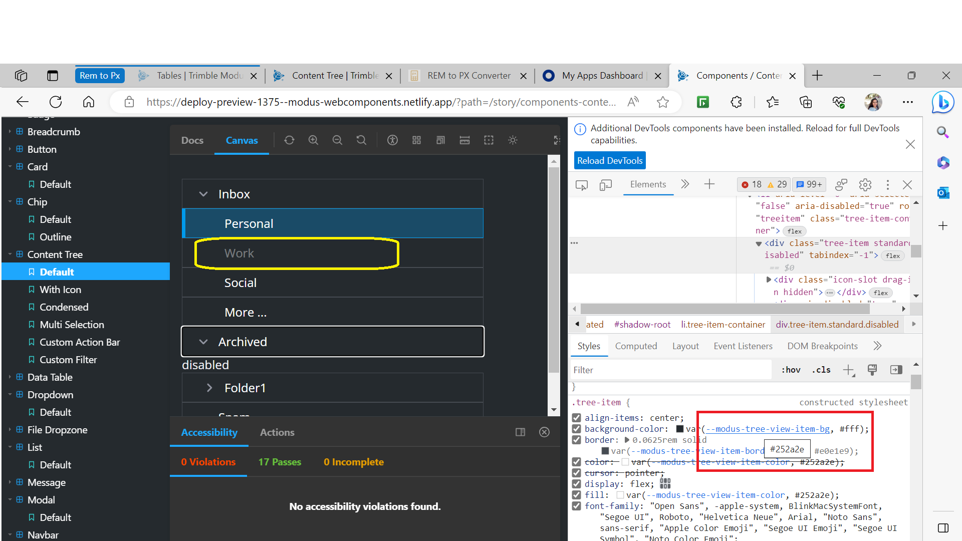 Content Tree - Dark theme - Disabled element - Background color of the disabled element is not ...