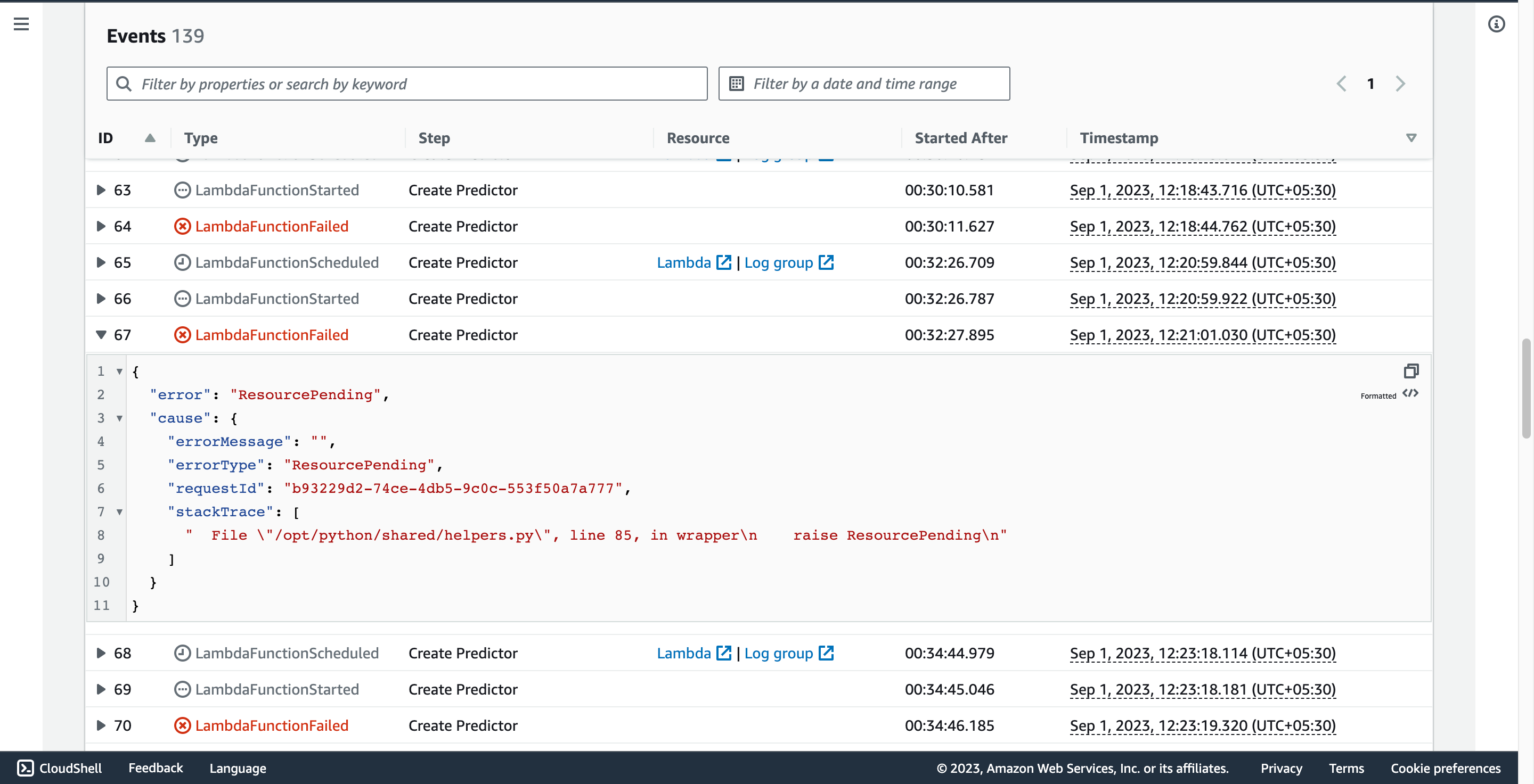 On uploading retail csv files, step function triggers but get stuck at predictor creation and ...