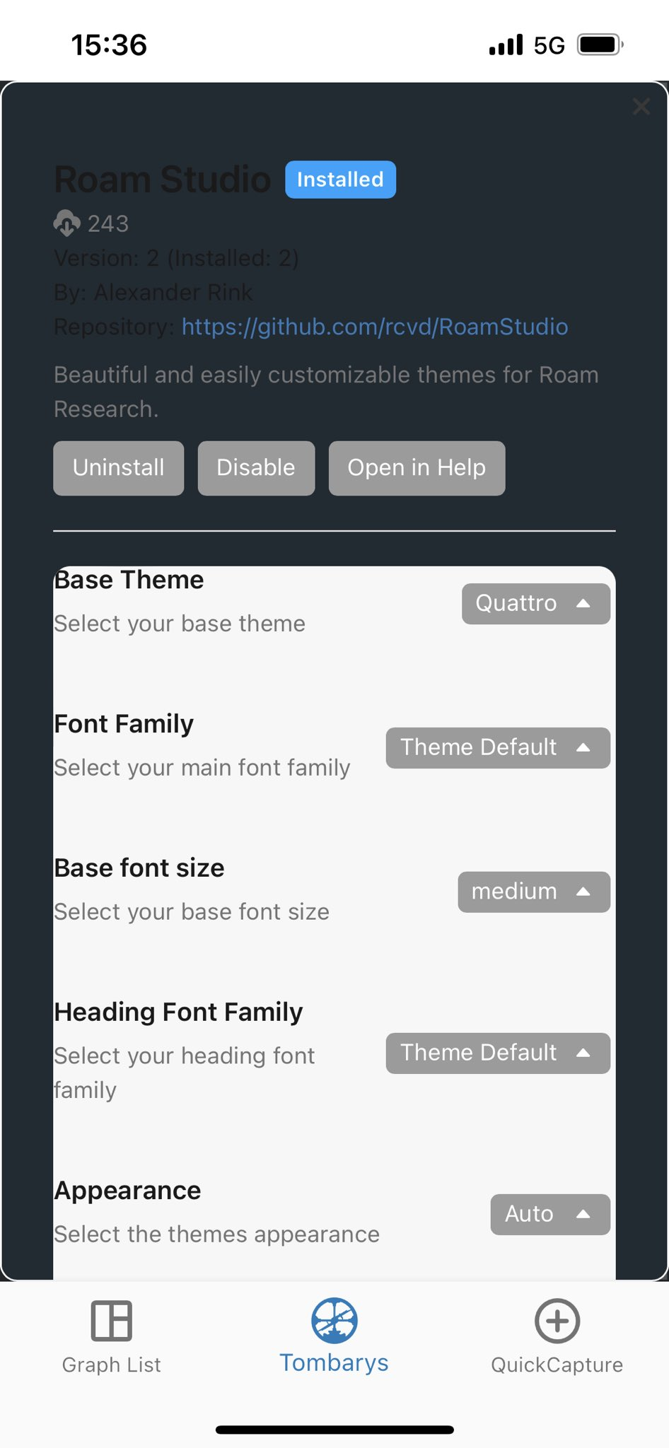 Plugins settings in Roam Depot (Dark Mode / Mobile App) · Issue #2 · rcvd/RoamStudio · GitHub