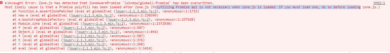 Unhandled Promise rejection: Zone.js has detected that ZoneAwarePromise `(window|global).Promise ...