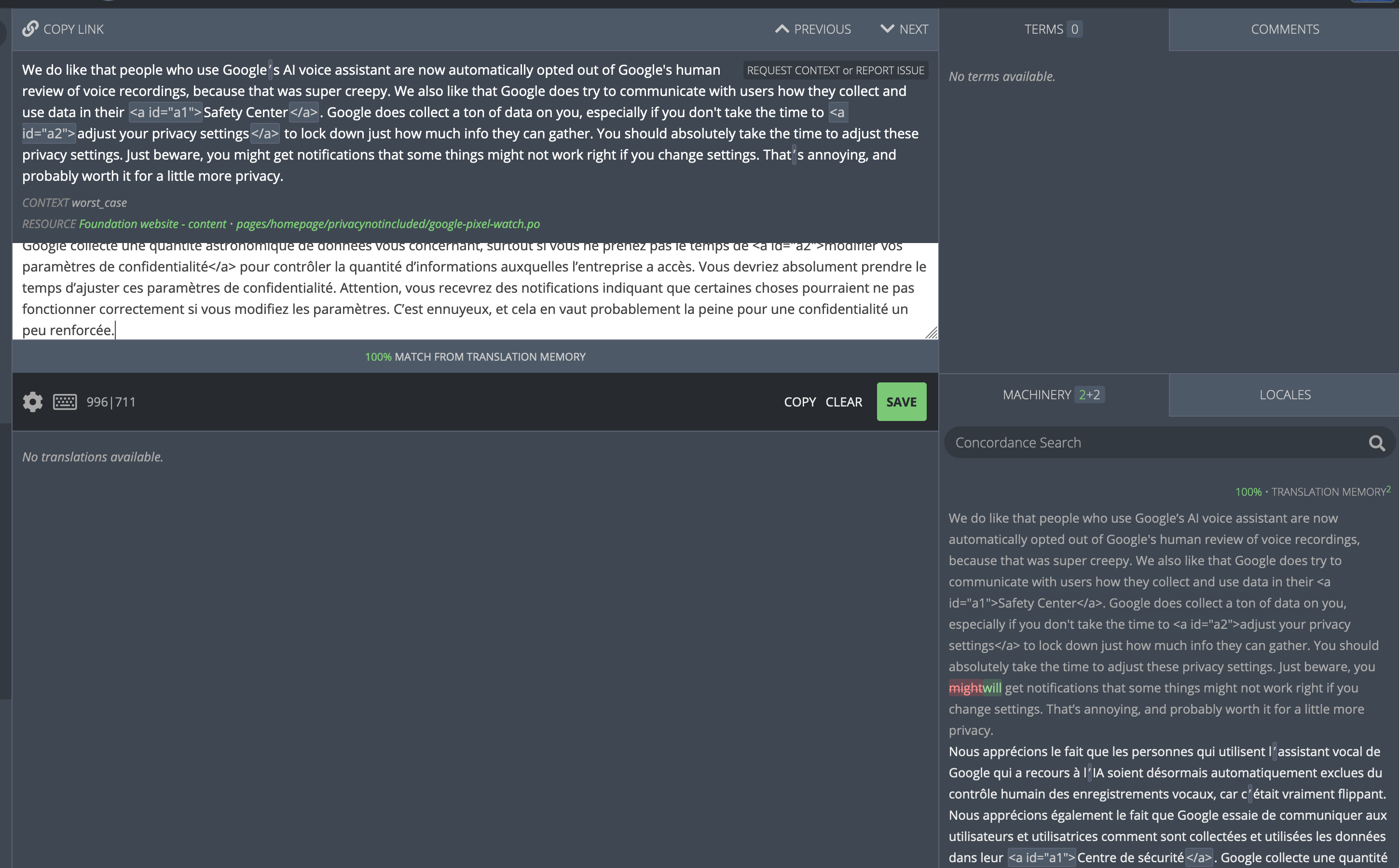 “100% match” are triggered even when the copy slightly differs · Issue #2680 · mozilla/pontoon ...
