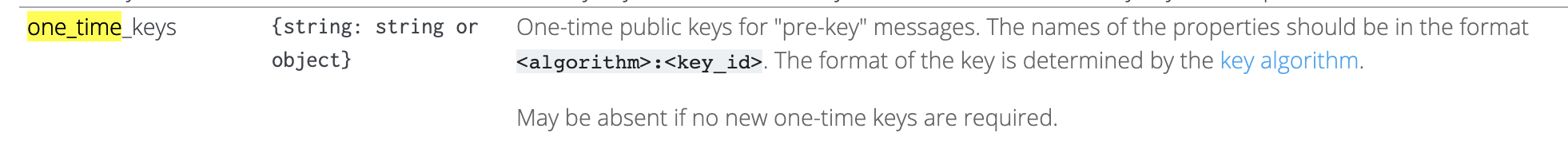 one_time_keys section of /_matrix/client/r0/keys/upload is not properly specced · Issue #2552 ...
