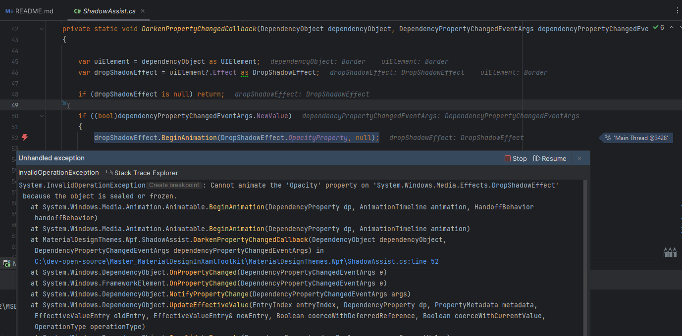 Crash on ShadowAssist when animating dropShadoweffect · Issue #3064 · MaterialDesignInXAML ...