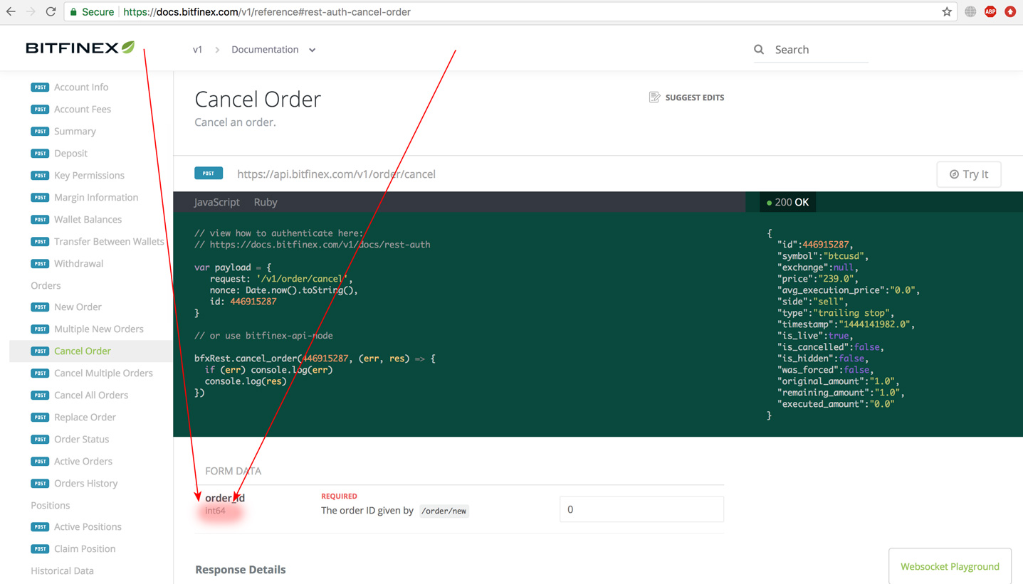 Bitfinex cancel_order() fails if order-ID isn't integer · Issue #2981 · ccxt/ccxt · GitHub