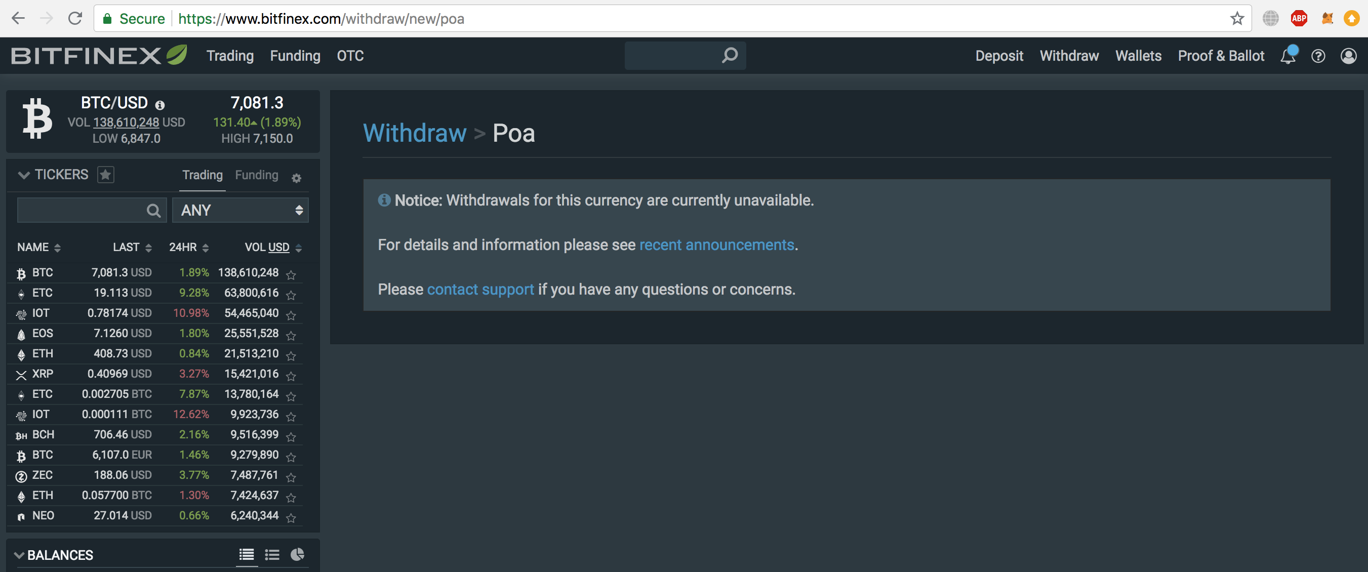 Help me to know which cryptocurrency supports withdraw and get address on Poloniex, Gdax ...