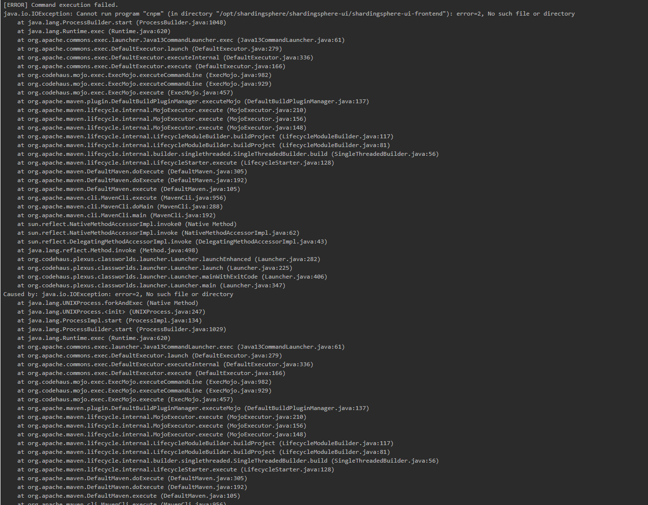 mvn clean package sharding-ui by Dockerfile failed: Failed to execute goal com.github.eirslett ...
