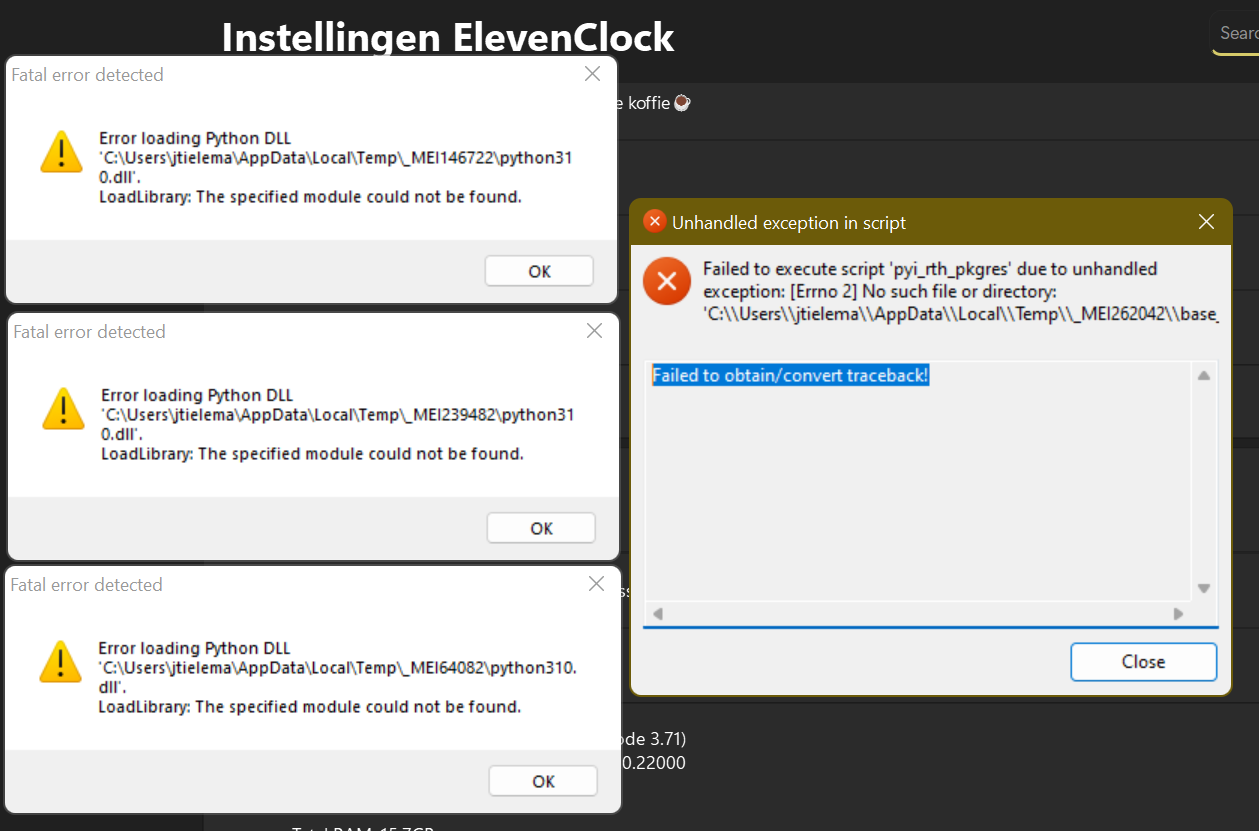[BUG/ISSUE] Failed to obtain/convert traceback! · Issue #868 · marticliment/ElevenClock · GitHub