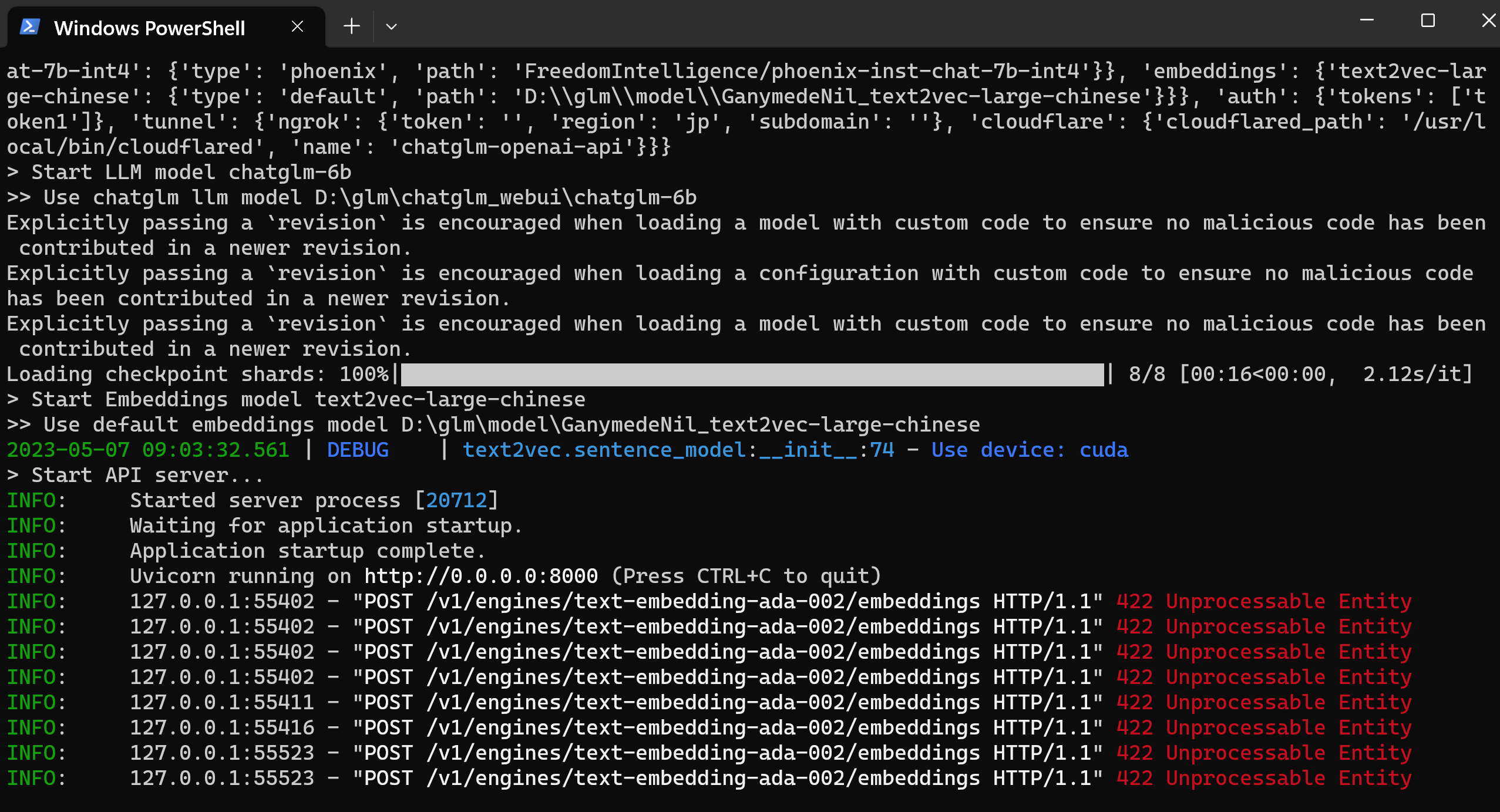 聊天正常但是embeddings 报错 · Issue #10 · ninehills/chatglm-openai-api · GitHub