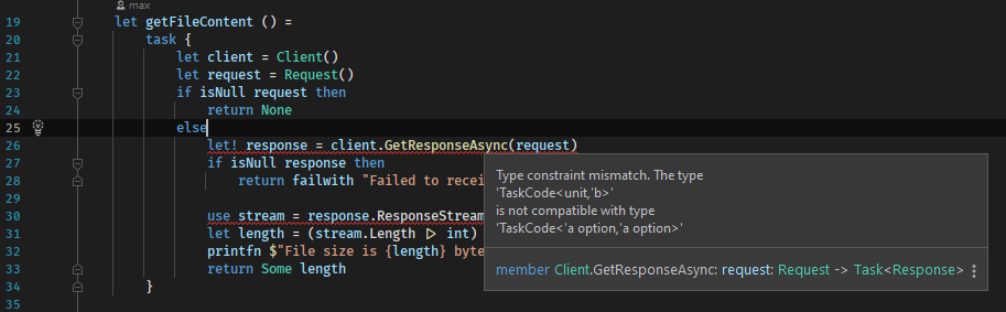 `task` CE: awaits within `if..then..else` result in compiler error · Issue #12555 · dotnet ...