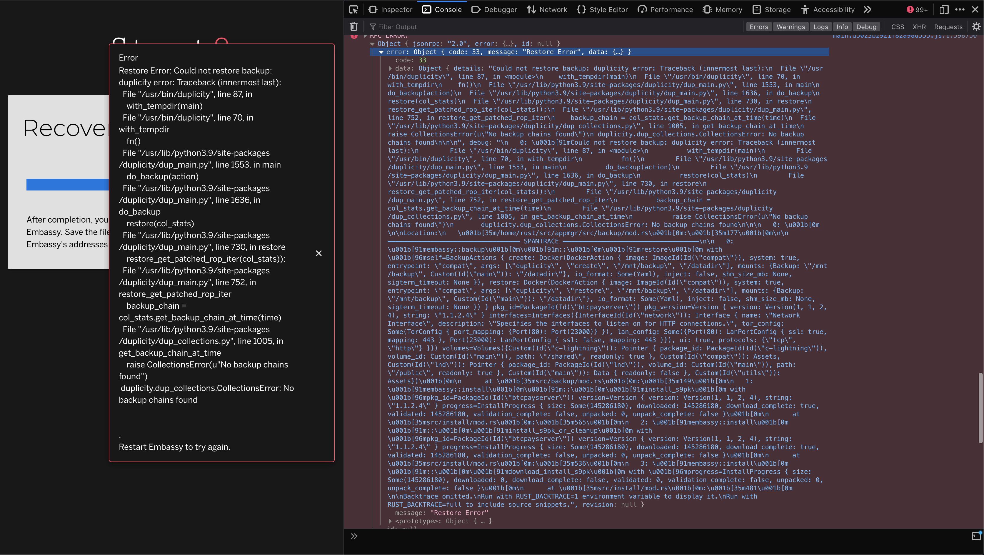[bug]: Recovery from backup failing · Issue #1086 · Start9Labs/start-os · GitHub