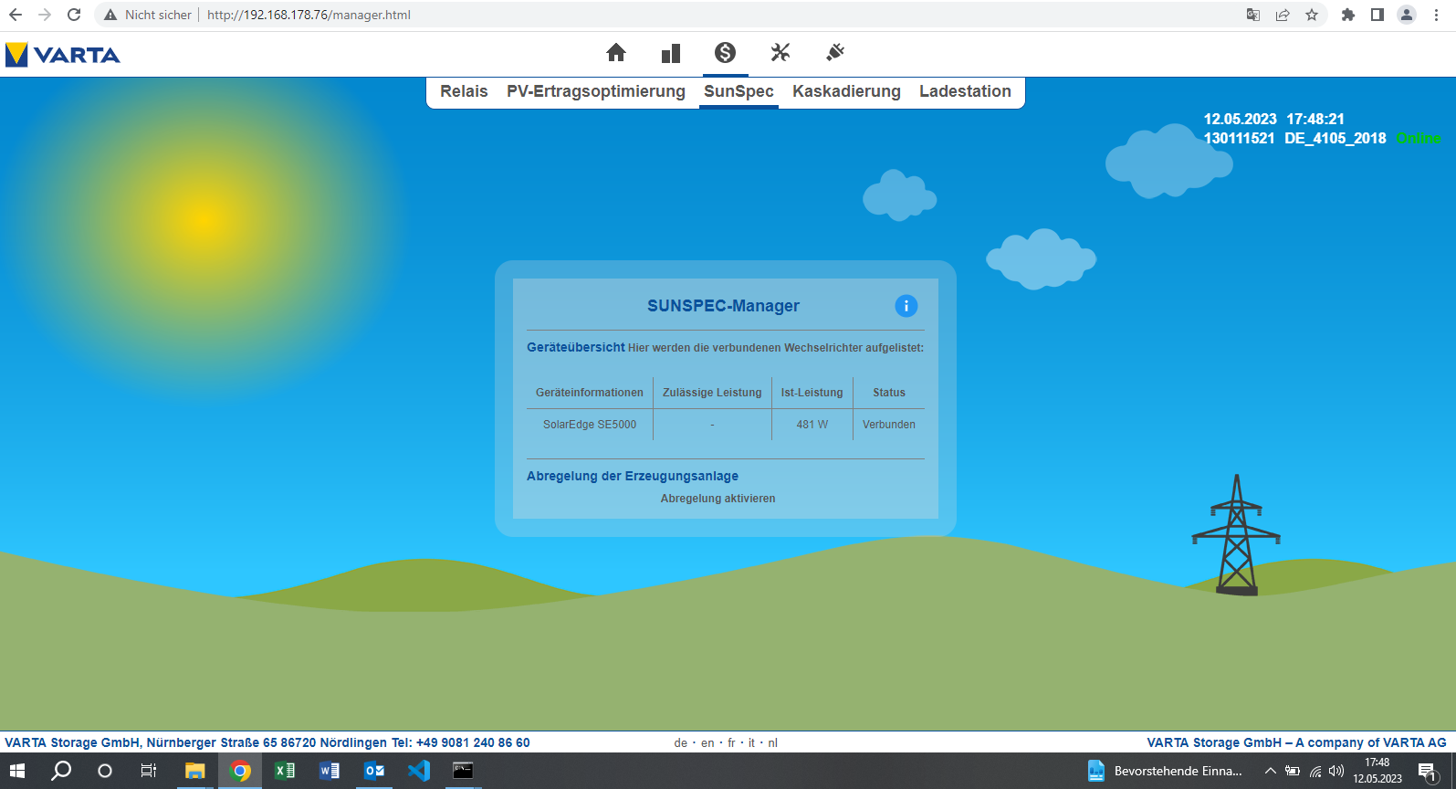 Varta Neo incl. Varta Splicore Strom Sensor, Deye Sun5K-G05-WR, 2xEasee WB, Fiat 500e, Win10 ...