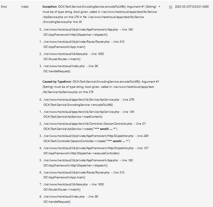 [Bug]: NC 26 - OCA\Text\Service\EncodingService::encodeToUtf8(): Argument #1 ($string) must be ...