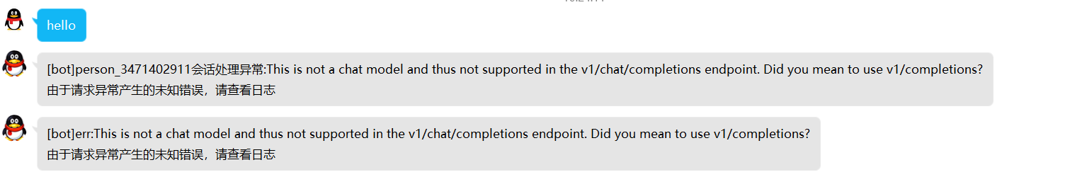[Bug]: This is not a chat model and thus not supported in the v1/chat/completions endpoint. Did ...