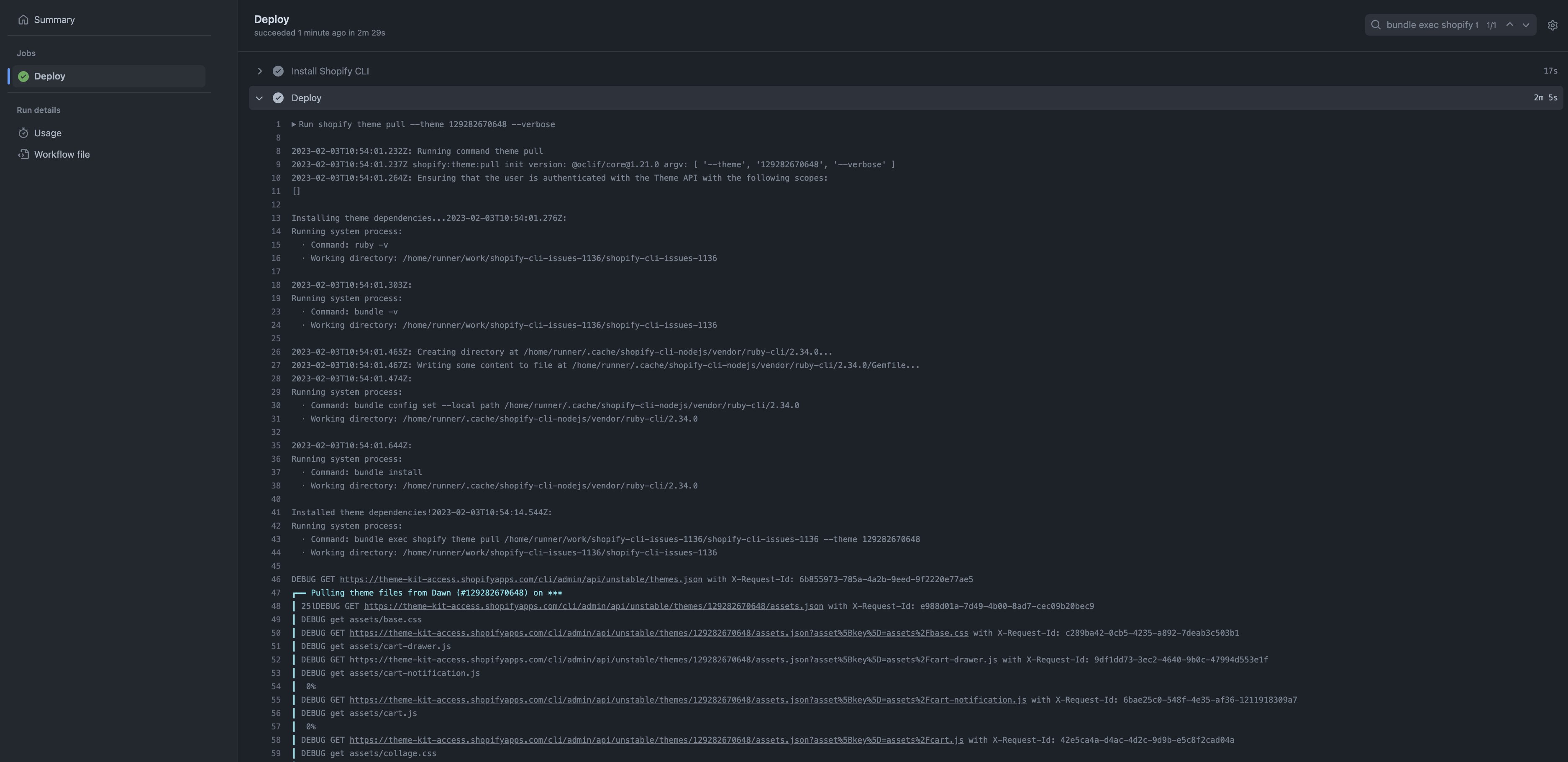 `theme pull` in a non-empty and non-theme directory hangs on CI environment (even with `SHOPIFY ...