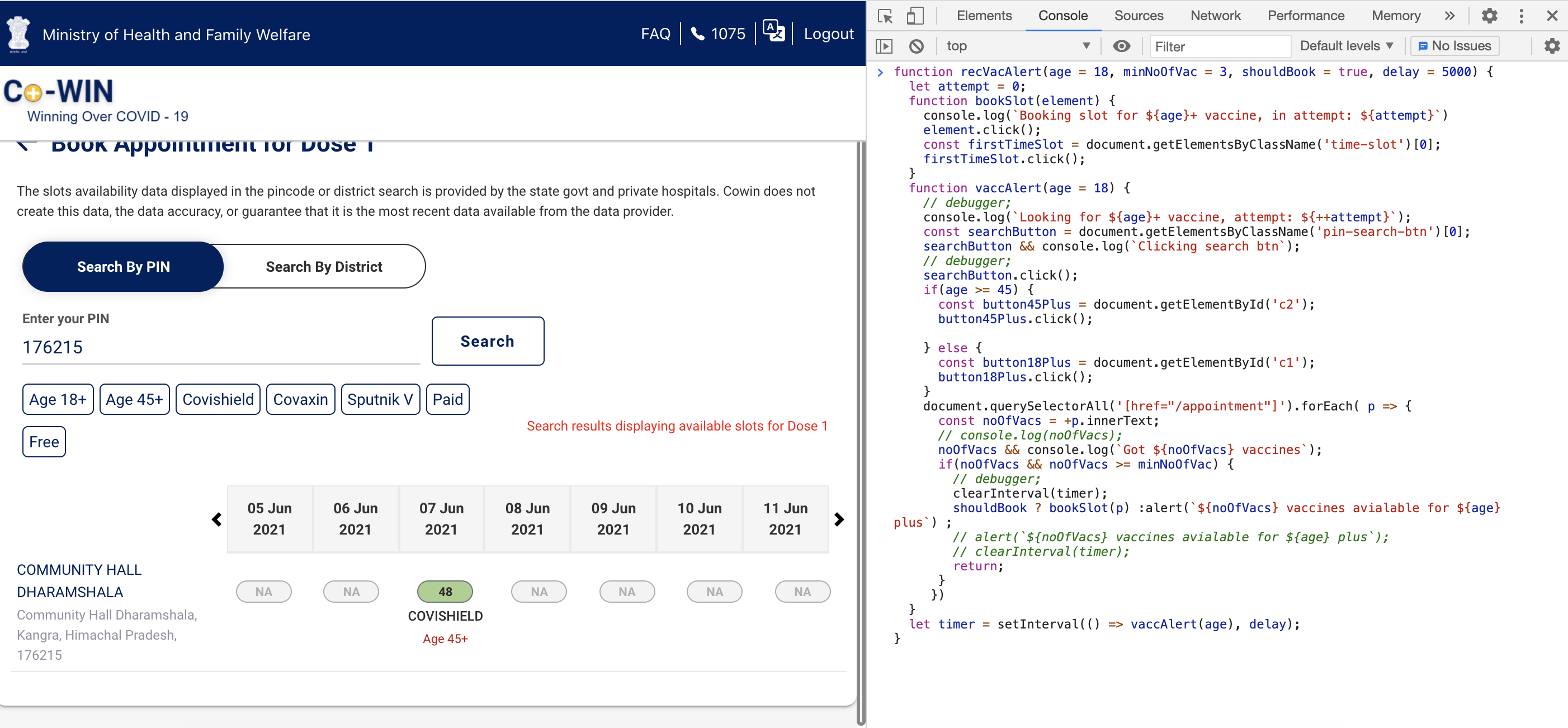 GitHub - akshaykhanna/VaccineSlotFinder: JS browser script to find ...