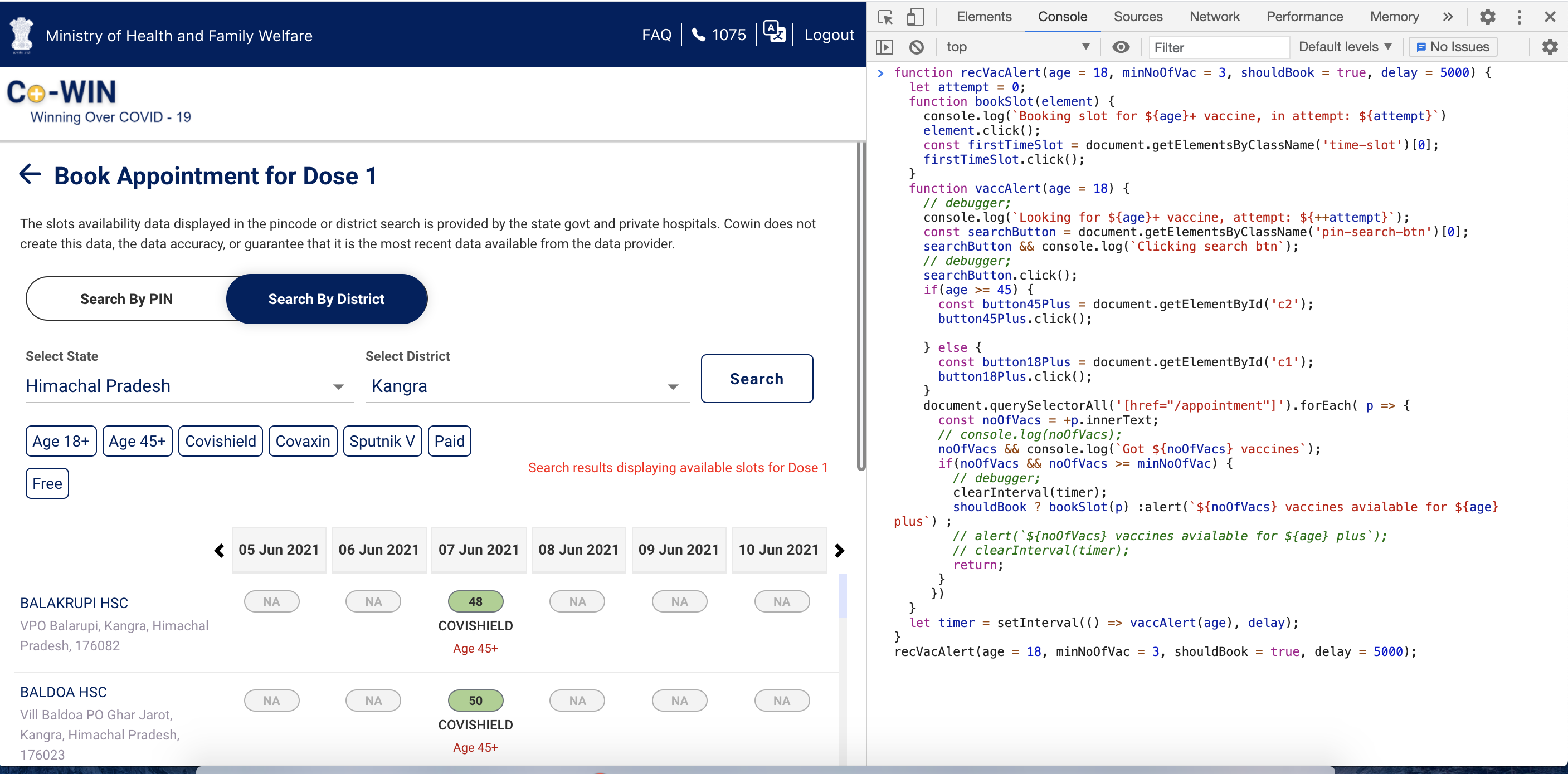 GitHub - akshaykhanna/VaccineSlotFinder: JS browser script to find ...