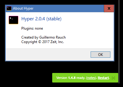 Hyper asks me to *upgrade* to 1.4.8 but I am on 2.0.4 · Issue #2402 · vercel/hyper · GitHub
