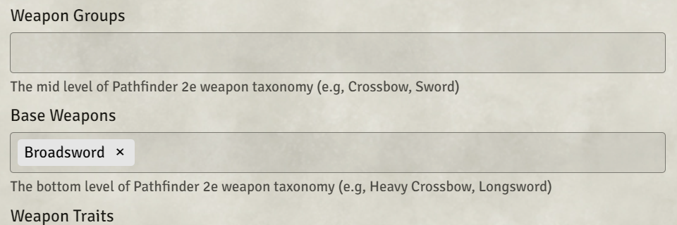 Base Weapon Types not Selectable · Issue #7254 · foundryvtt/pf2e · GitHub