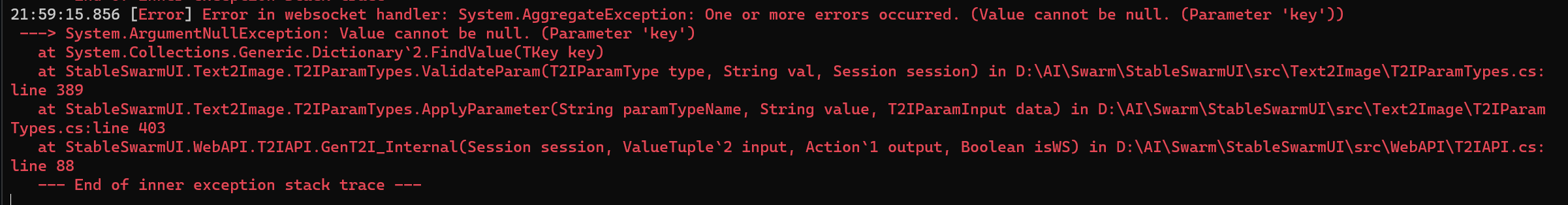 Value cannot be null. (Parameter 'key') · Issue #22 · Stability-AI/StableSwarmUI · GitHub