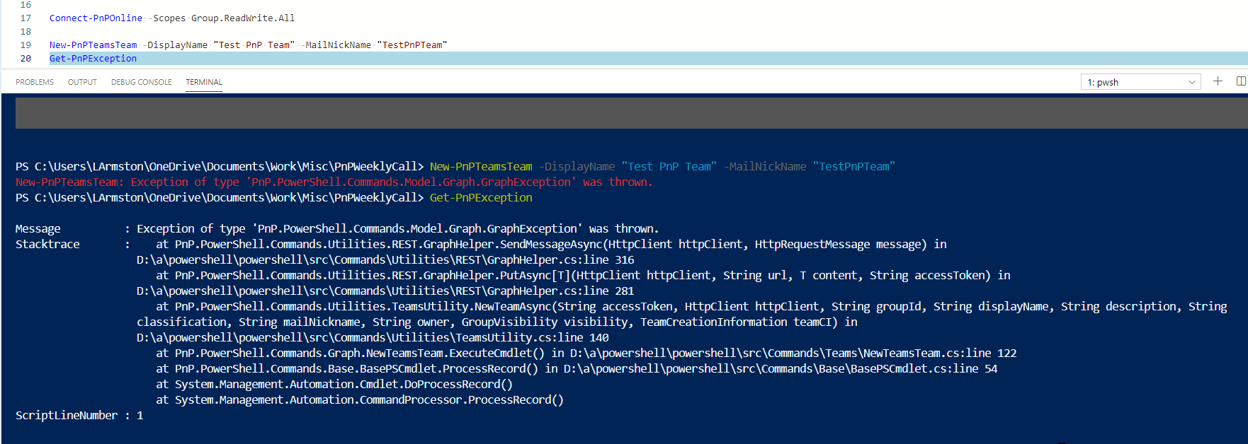 [BUG] New-PnPTeamsTeam - 'PnP.PowerShell.Commands.Model.Graph.GraphException' was thrown ...