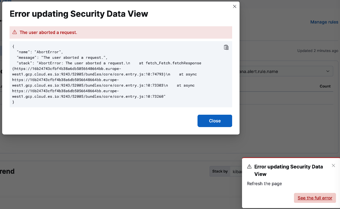 [Security Solution] browsing to Security 'Alerts' coming from ...