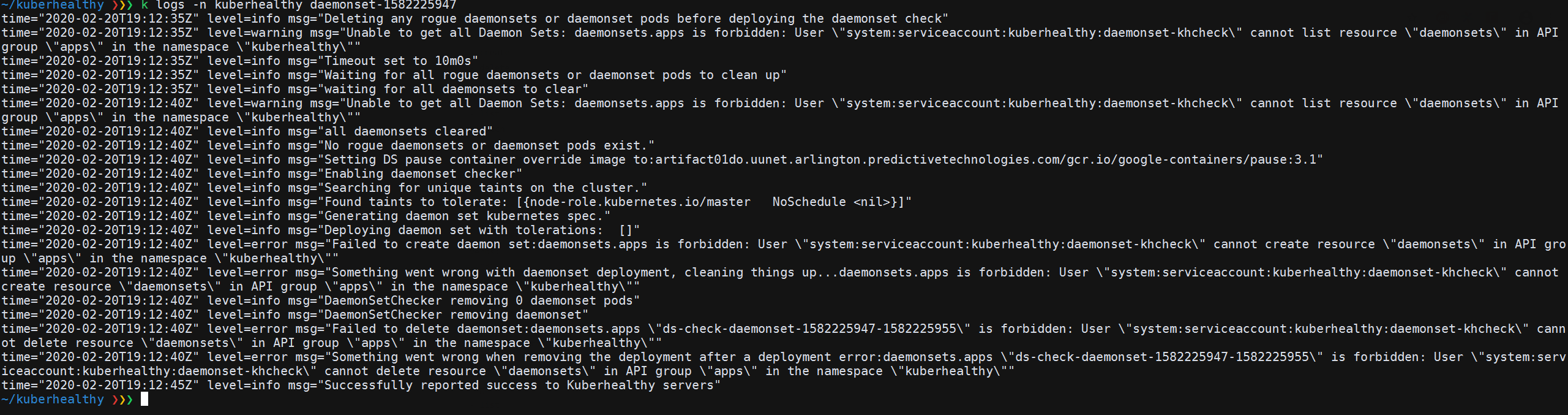 DaemonSetChecker is failing · Issue #300 · kuberhealthy/kuberhealthy · GitHub