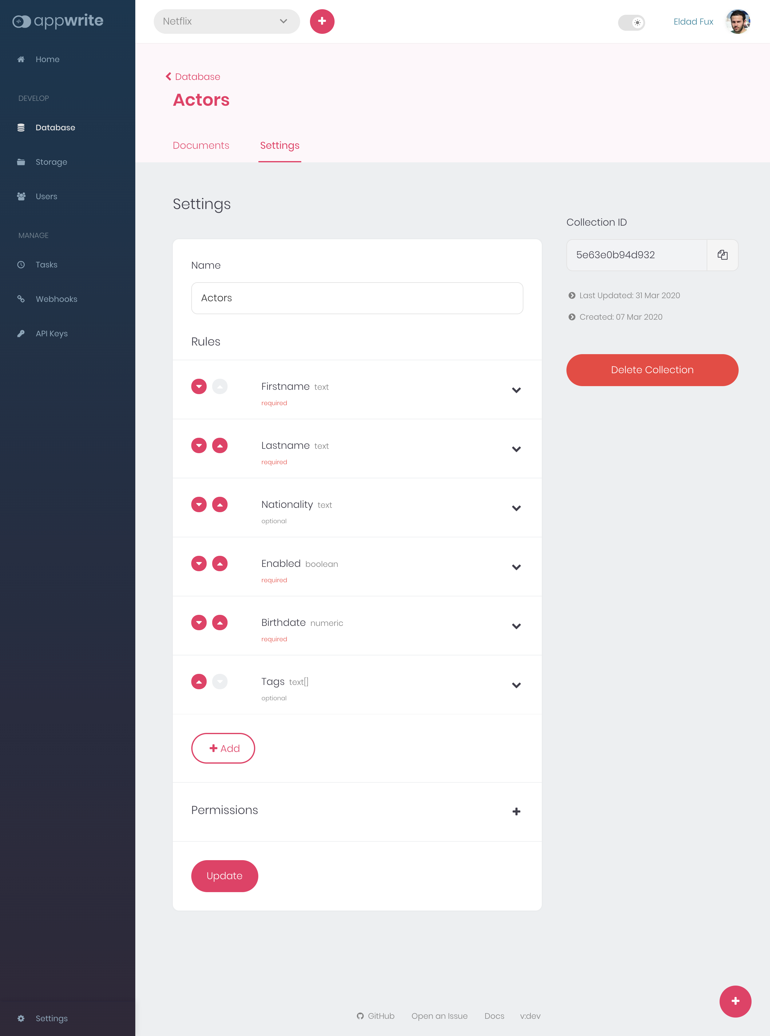Database Collections Ui · Issue 297 · Appwrite Appwrite · Github
