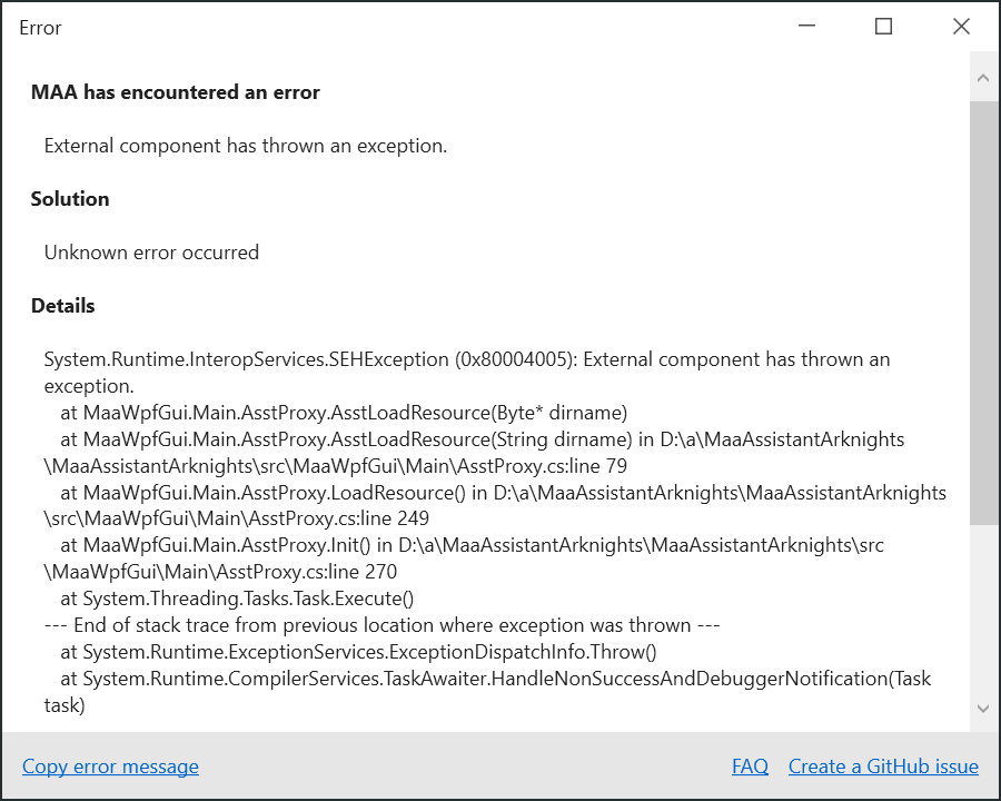 MAA遇到未知错误（无法启动） · Issue #4585 · MaaAssistantArknights/MaaAssistantArknights · GitHub