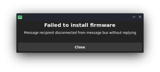Aiaiai H05 Firmware update (command line) fails; "Message recipient disconnected from message ...