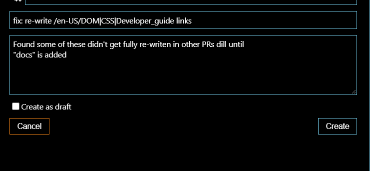 No focus indicator when tabbing over the "Create as draft" checkbox ...