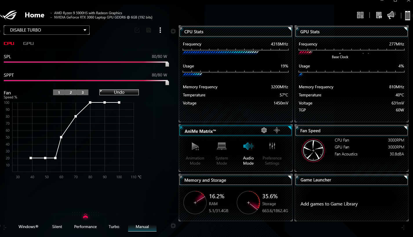 Zephyrus G14 2021 Selecting TURBO mode with a custom fan curve enabled ...