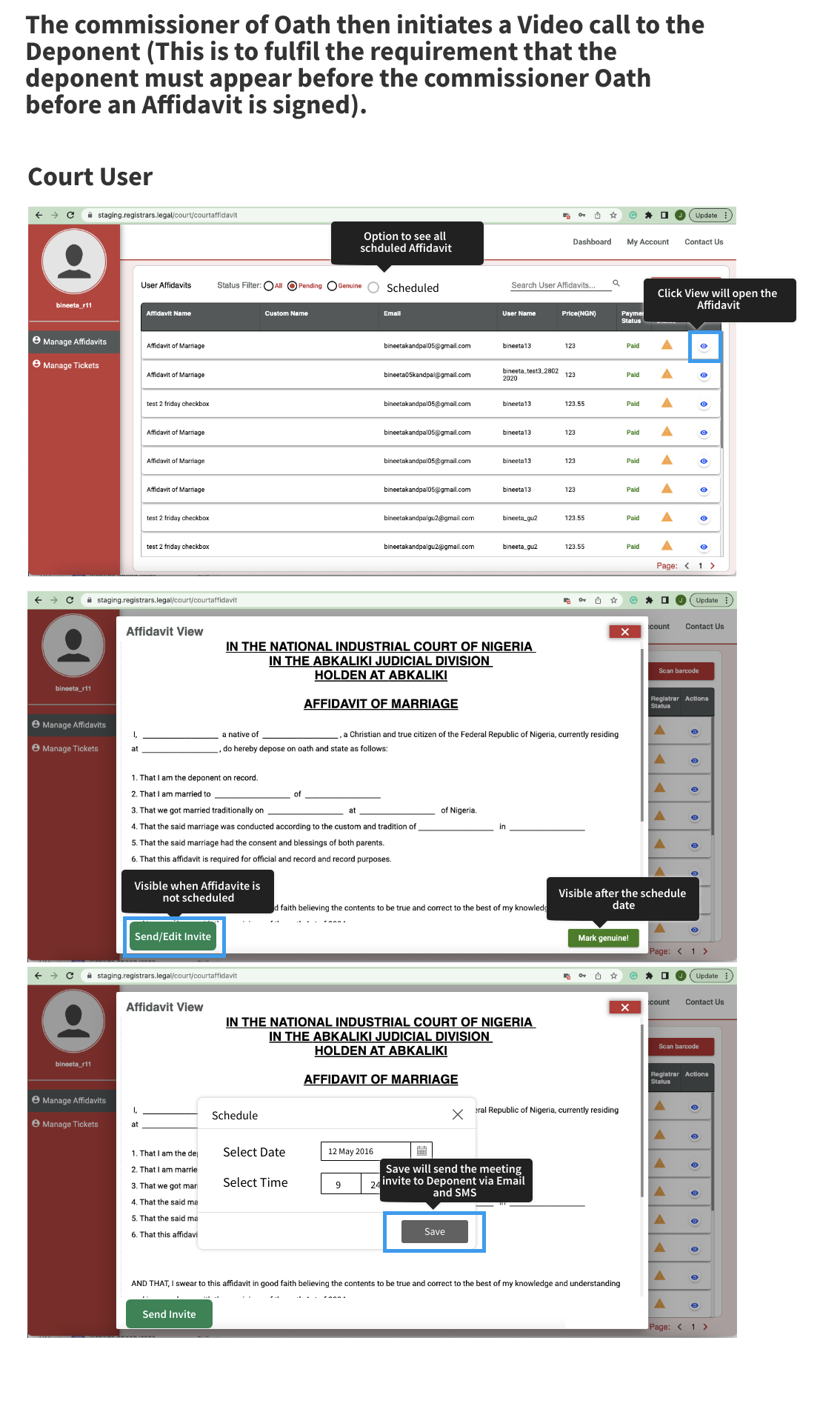 Flow to initiate video call to deponent by Commissioner of Oath · Issue #18 · afrilight-tech ...