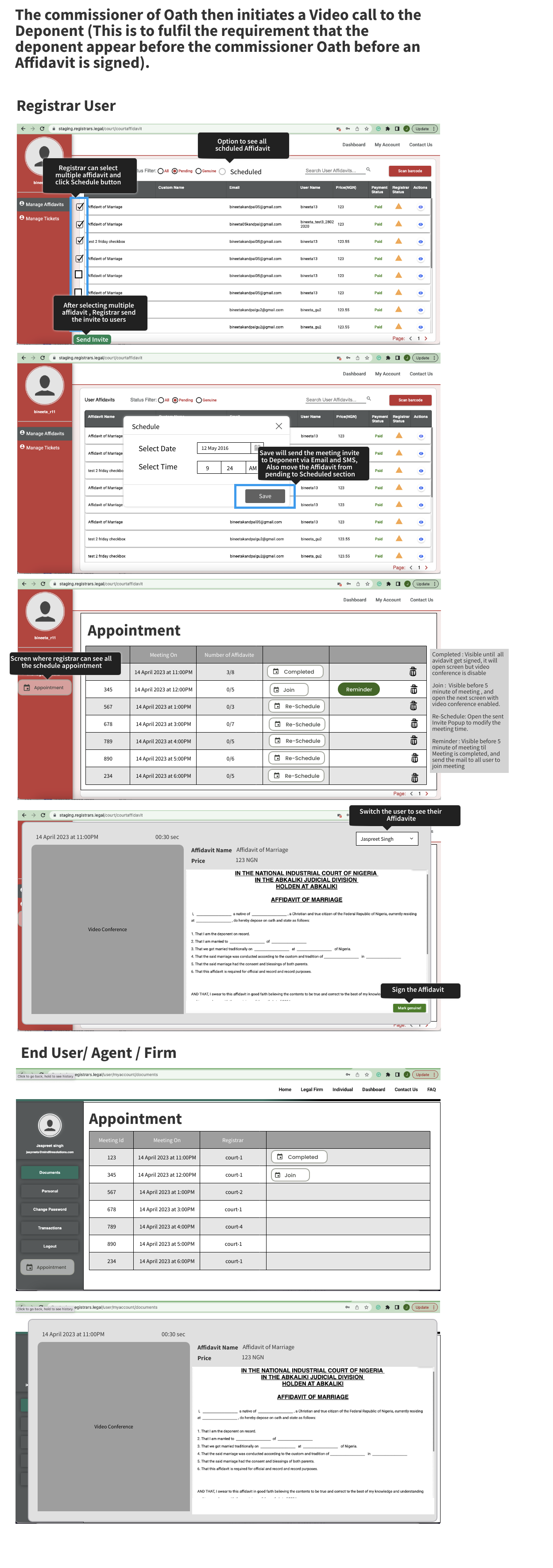 Flow to initiate video call to deponent by Commissioner of Oath · Issue #18 · afrilight-tech ...