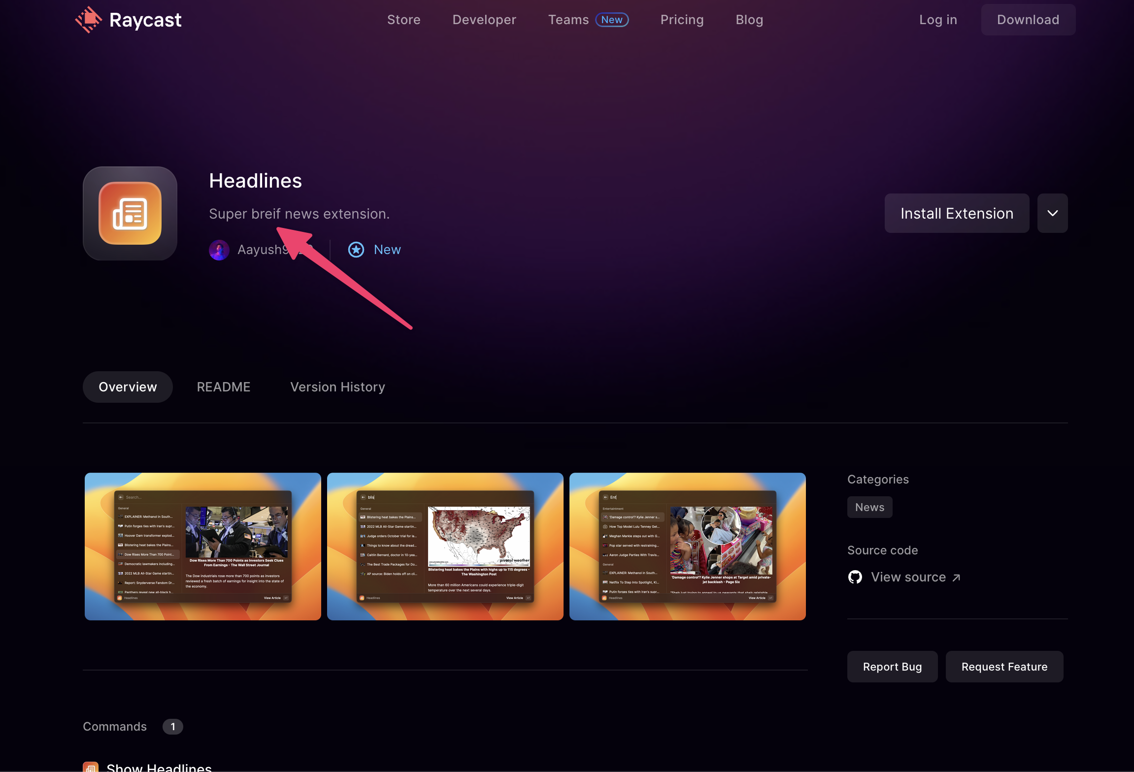 made changes in Extensions/Headlines · Issue #2671 · raycast/extensions · GitHub