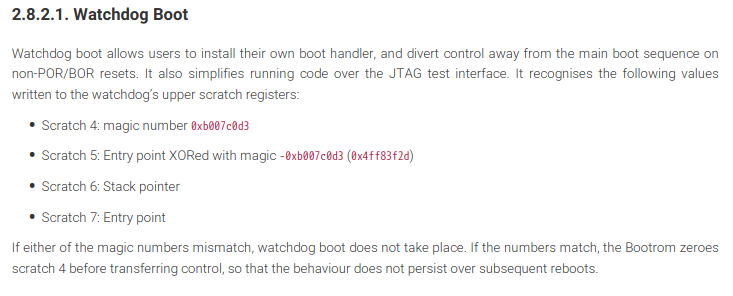 Add function to disambiguate watchdog vector boot (0xb007c0d3) from ...