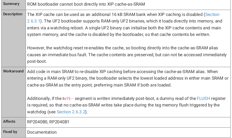 XIP cache already enabled in "RAM only" boots (preventing that memory region from being used ...