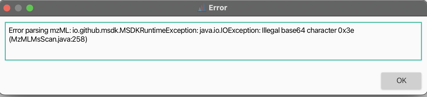 Error mzML data import to MZmine3 on MacOS · Issue #1300 · mzmine/mzmine · GitHub