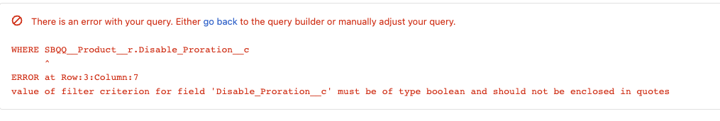Value of filter criterion for field {boolean field} must be of type boolean and should not be ...