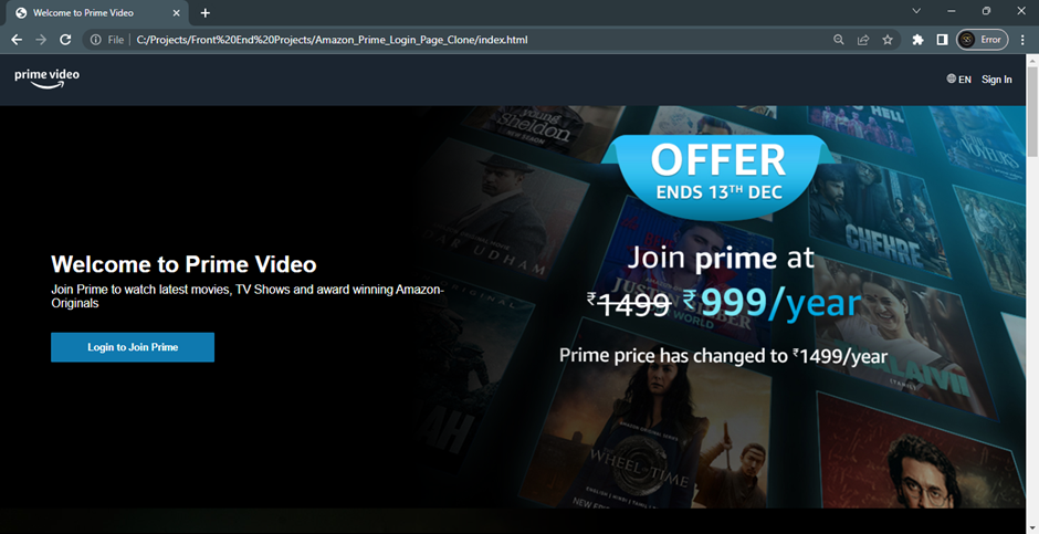 GitHub - 2149-SRUTHI-S/AmazonPrime-LoginPage-Clone