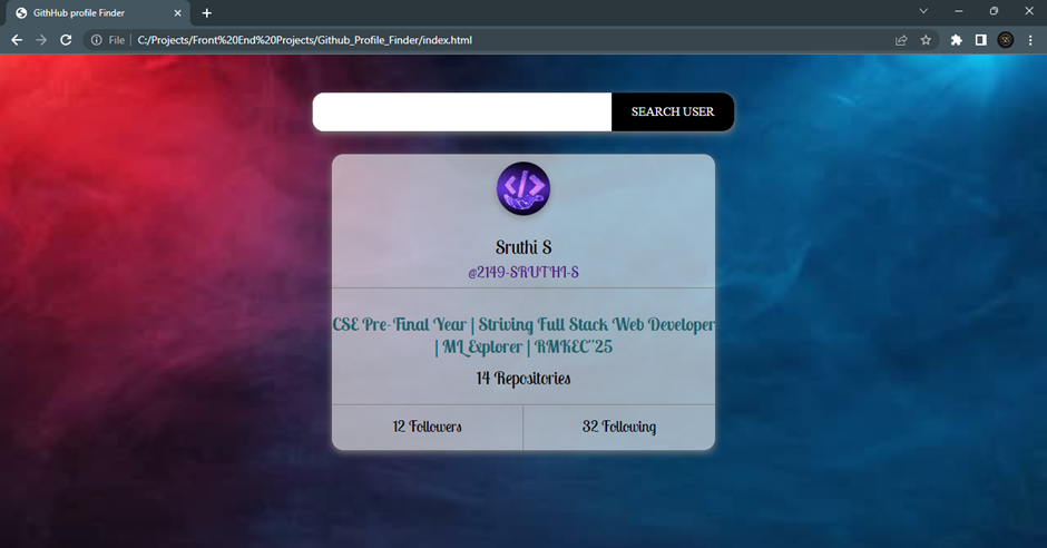 GitHub - 2149-SRUTHI-S/Github-Profile-Finder