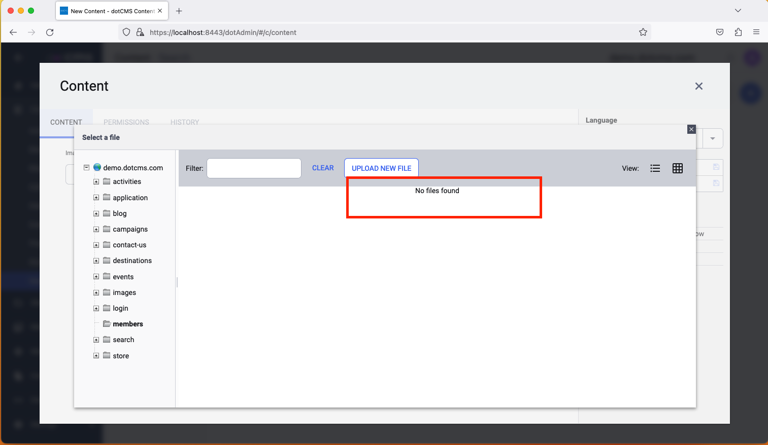 File Browser Only Showing Content in the Backend Language · Issue #24358 · dotCMS/core · GitHub