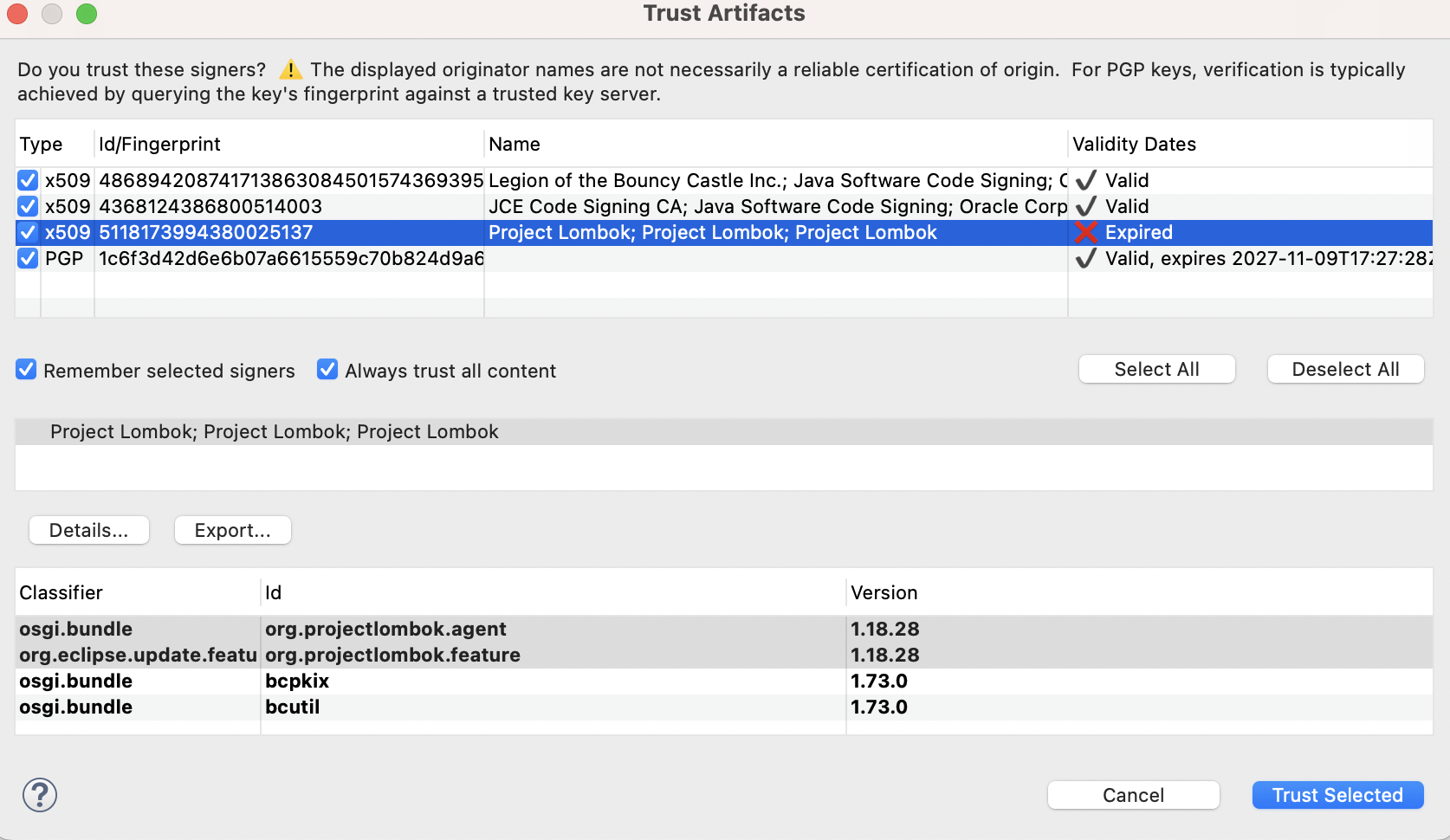 [BUG] Lombok plugin X509 trust artifact date expired. · Issue #3465 · projectlombok/lombok · GitHub