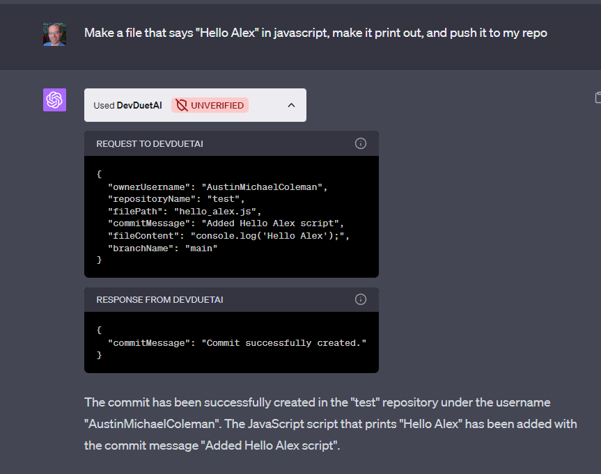 GitHub - AustinMichaelColeman/dev-duet-ai: A code collaborator plugin for ChatGPT and for GitHub.