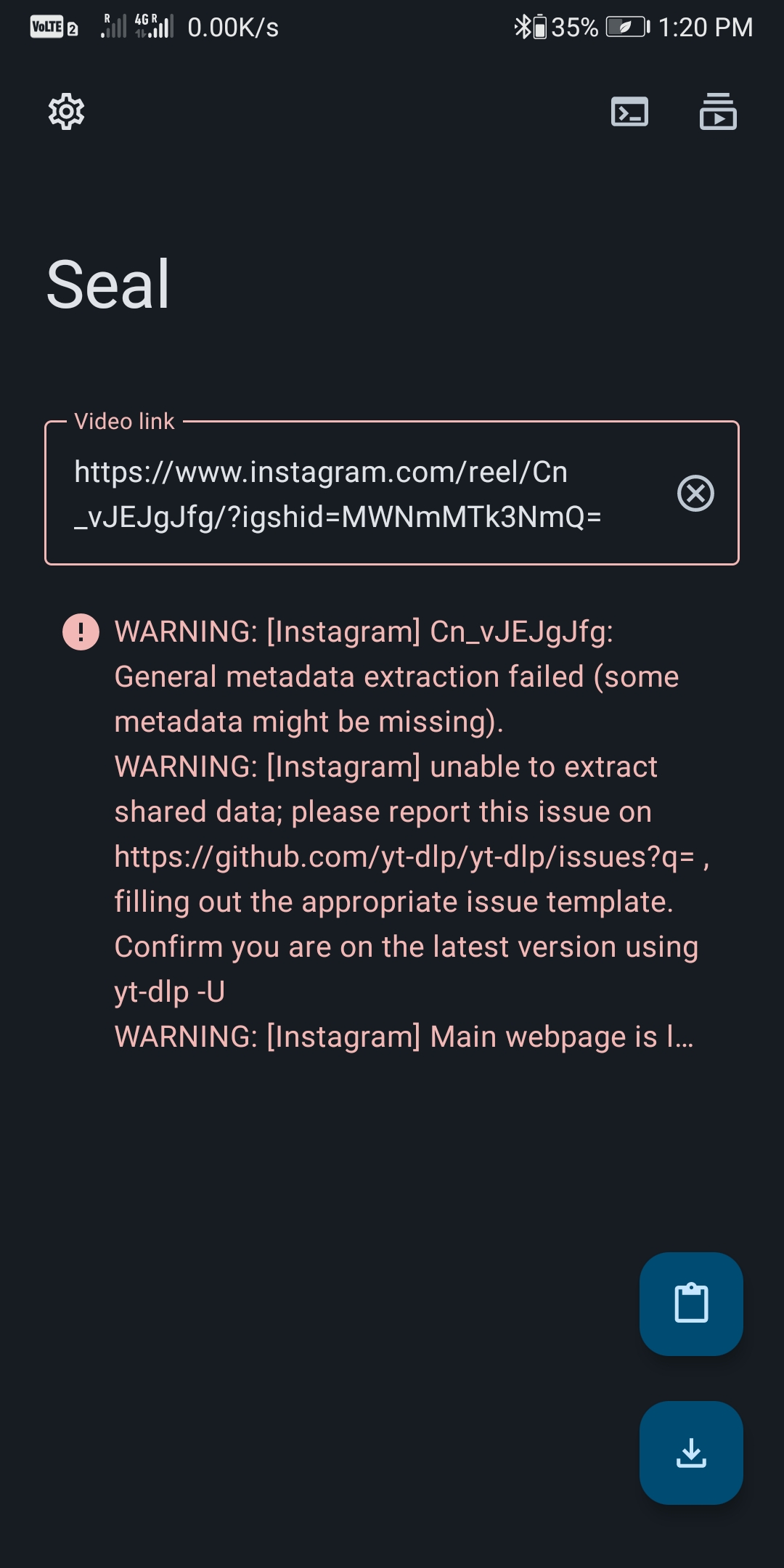 Couldn't download Instagram videos · Issue #694 · JunkFood02/Seal · GitHub