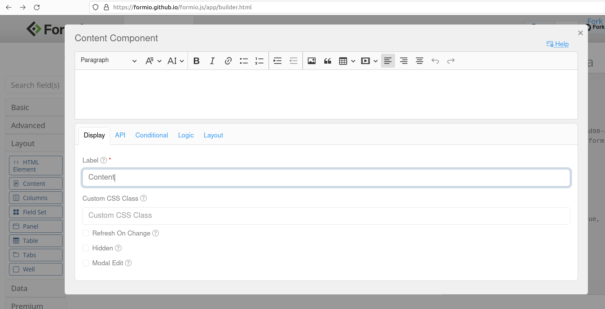 Bug Content Component Is Missing Save And Other Buttons In Modal · Issue 996 · Formioangular