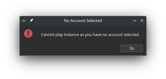 Open the "Accounts" tab when trying to launch without any accounts ...
