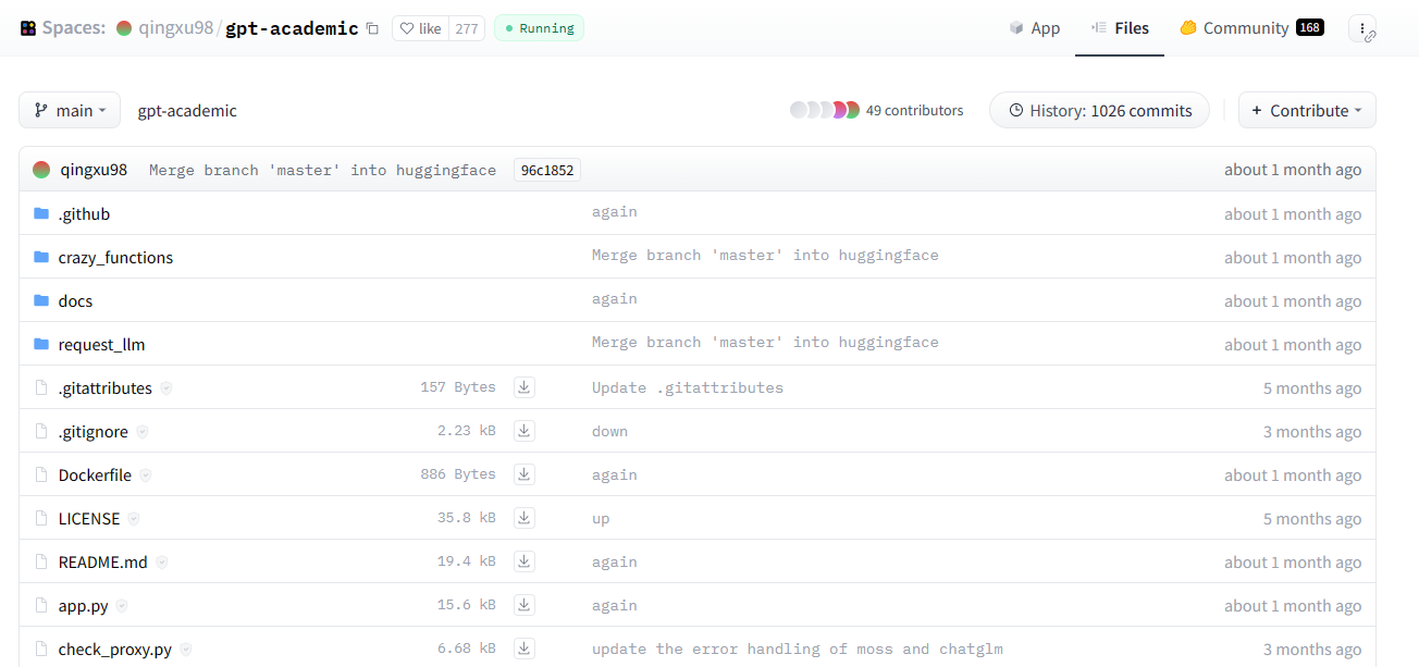 [Bug]: 希望更新hugging face平台代码 · Issue #1030 · binary-husky/gpt_academic · GitHub